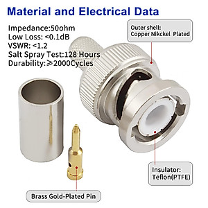 eifagur BNC Male Q9 Plug Crimp for RG8X RG-8X Mini-RG8 LMR240 50 Ohm Coax Cable Straight RF Coaxial Adapter Connector （Pack of 10）