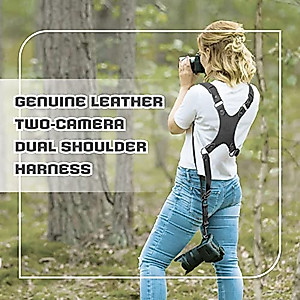 4J LEDR Camera Strap Accessories for Two-Cameras,Dual Camera Harness,Dual Shoulder Leather Harness,Camera Shoulder Strap,Leather Camera Strap,Multi Camera Gear for DSLR/SLR Strap,Quick Release,BLACK