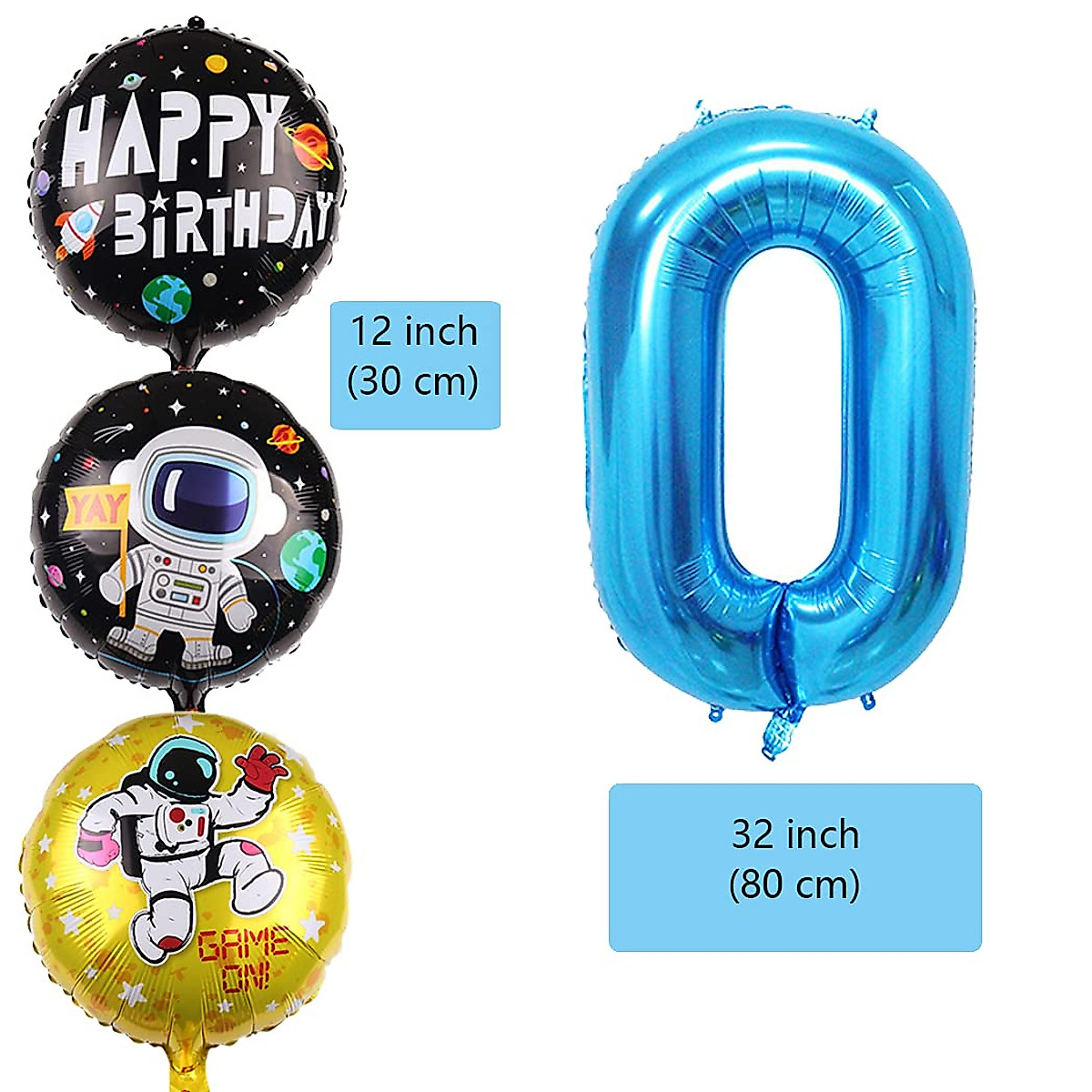 Aabellay Astronaut Balloons Rocket Foil Balloons Outer Space Theme Birthday Party Decorations Supplies Big Foil Mylar Number Helium Global for Boy Party Decor Favors - Blue 8