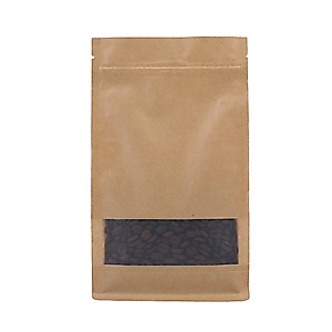 100PCS Brown Kraft Stand-Up Side Gusset Zip Top Lock Bags w/Window 14x24+6cm (5.5x9.4+2.3")