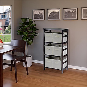 Winsome Wood Leo Wood 4 Tier Shelf with 5 Rattan Baskets - 1 large; 4 small in Espresso Finish