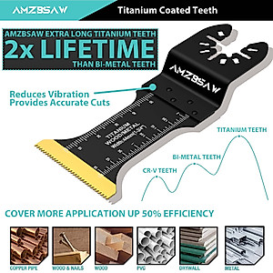 AMZBSAW 32PCS Titanium Oscillating Saw Blades Metal Cutting, Multi Tool Blades Kits for Metal Nails Hard Material and Wood Plastic, Oscillating Tool Blade Fit Dewalt Ryobi Bosch Milwaukee