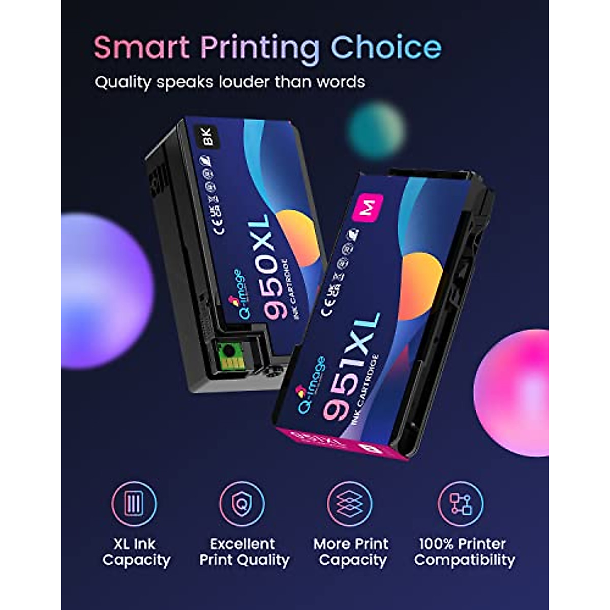 【9-Pack Larger Capacity】 950XL and 951XL Ink cartridges Combo Pack, Replacement for HP 950 951 XL Ink Cartridges Works with OfficeJet Pro 8600 8610 8620 8625 8630 8100 Printer Ink (3BK/2C/2M/2Y)