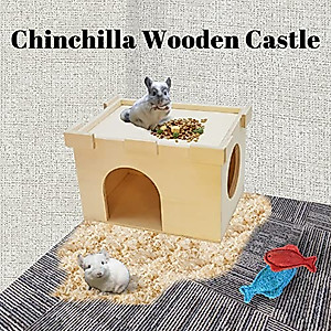 Fhiny Guinea Pig Castle, Chinchilla Hut with Window Ventilated Guinea Pig House Wood Small Animal Hideout Hamster Habitat Decor for Hamster Hedgehog Squirrel Sugar Glider
