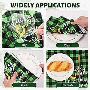 4PCS Saint Patrick Day Kitchen Towel Shamrock Seasonal Decorative Hand Towel Green Plaid Home Decor Dish Towels Shamrock Bath Towels 15.75 * 23.62inch Irish Decorative Dishcloth for Cooking Baking