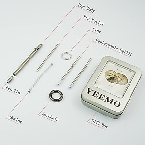 YEEMO Mini Pen,Non-Toxic Titanium EDC Pen with Keychain, Compact and Stylish Small Pen(Only 82mm in Length and Comes with 2 Refill Cartridges)