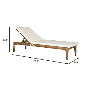 SAFAVIEH Outdoor Collection Montclair Natural Solid Wood/Beige Cushion Adjustable Chaise Lounge Chair (PAT6731A)