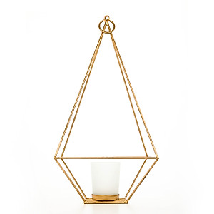 Hosley's 11.5" High, Gold Finish Tealight/Votive Holder Lantern with Votive Frosted Candle Holder. Ideal Gift for Weddings, Special Events, Parties LED Candle Gardens, Spa, Aromatherapy O5