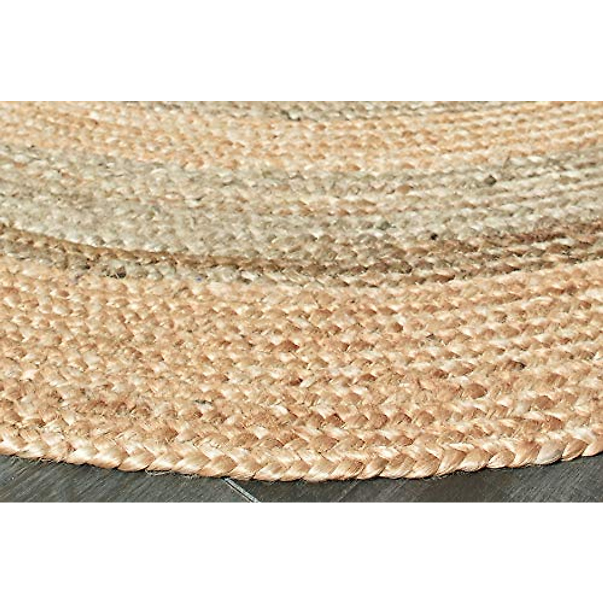LR Resources Jute LR12032-NGY60RD Natural/Gray Round 6 ft Indoor Area Rug, 6'