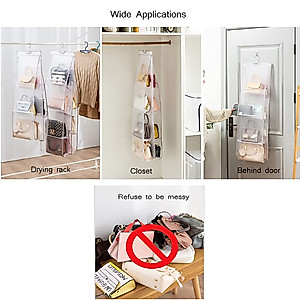 ZHAOYAN Hanging Purse Organizer Multi-Purpose Handbag Storage Bag Dustproof Washable Closet Organization Bag Double-Side 6 Pockets, White