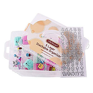 LifeSmart USA Stackable Storage Container Clear 50 Adjustable Compartments Compatible with Lego Dimensions LOL Surprise Littlest Pet Shop Arts and Crafts and More (5 Tier)