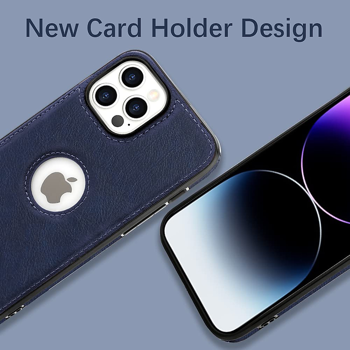 MZELQ for iPhone 14 Pro Max Case PU Leather Vegan Slim Logo View Luxury Elegant Classic Screen Protector Protective Phone Case (2022) 6.7" - Blue