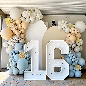 Dusty Blue Brown Balloon Garland Double Stuffed Blue Tan Balloons White Sand Grey Latex Balloons Neutral Balloon Arch Kit For Teddy Bear Baby Shower Boho Birthday Gender Reveal Party Decorations