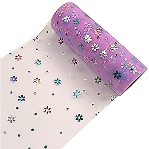 Yuanchuan Floral Sequin Glitter Tulle Rolls 6 inch x 10 Yards (30 feet) Purple for Table Runner Chair Sash Bow Pet Tutu Skirt Sewing Crafting Fabric Wedding Birthday Ribbon (Purple)