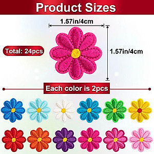 PAGOW 24 Pcs Flower Iron on Patches, Cute Daisy Flower Applique Patch, Sew On Embroidered Applique Sewing Patches for Bags, Jackets, Jeans, Clothes DIY Patches, 1.57x1.57inch (W*H), 12 Colors