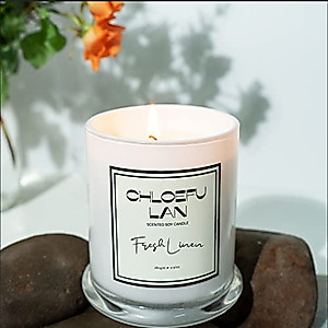 Chloefu LAN White Linen Highly Fragranced Candle Luxury Scented Soy Jar Candle Natural Soy Candle for Home Spring Candles Gifts for Women, 10 oz 65 Hours