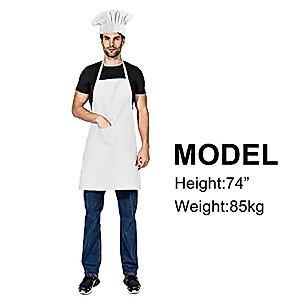 TSD STORY White Chef hat and Apron for Adults Men Women, Cooking Grilling BBQ Kitchen Chef Apron and Butcher Hat Set (1, White)