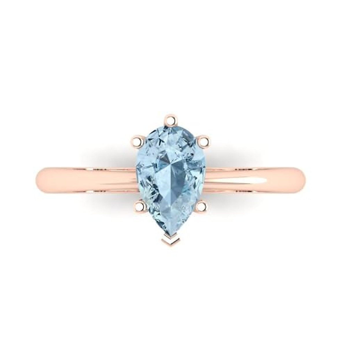 Clara Pucci 1.0 ct Pear Cut Solitaire Blue Simulated Diamond Engagement Wedding Bridal Promise Anniversary Ring 18K Rose Gold Size 7.75