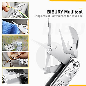 Gifts for Men Dad, BIBURY Multitool, 19-in-1 Stainless Steel Multi Tool with Fold-able Pliers, Screwdriver Sleeve, Scissors, Nylon Pouch, Muti-tool for Camping Survival Hiking Hunting Repairing