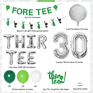 kreat4joy Golf 30th Birthday Decorations, 30th Birthday Decorations for Men, Thir-Tee Birthday Banner Cake Topper Glitter, Golf Ball Foil Balloons for 30th Golf Sports Theme Birthday Party Decorations