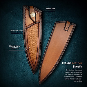 FZIZUO Professional Japanese Style Chef Knife,Full Tang 8.3 Inch Handmade VG10 Damascus Steel Blade Burl Wood Handle Gyuto Kitchen Knives with Sheath for Cooking