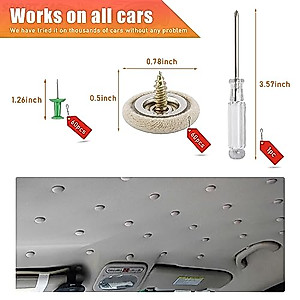 Kewucn 60 PCS Car Roof Headliner Repair Kit, Vehicle Roof Snap Rivets Retainer with Installation Tool, Auto Interior Ceiling Cloth Fixing Repair Button, Suitable for Most Cars (Beige Flannelette)
