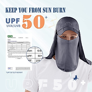 ELLEWIN Outdoor Fishing Flap Hat UPF50 Sun Cap Removable Mesh Face Neck Cover, D-grey/ Mesh Neck Cover, M-L-XL