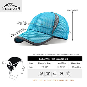 ELLEWIN Unisex Breathable Full Mesh Baseball Cap Quick Dry Running hat Lightweight Cooling Water Sports Hat