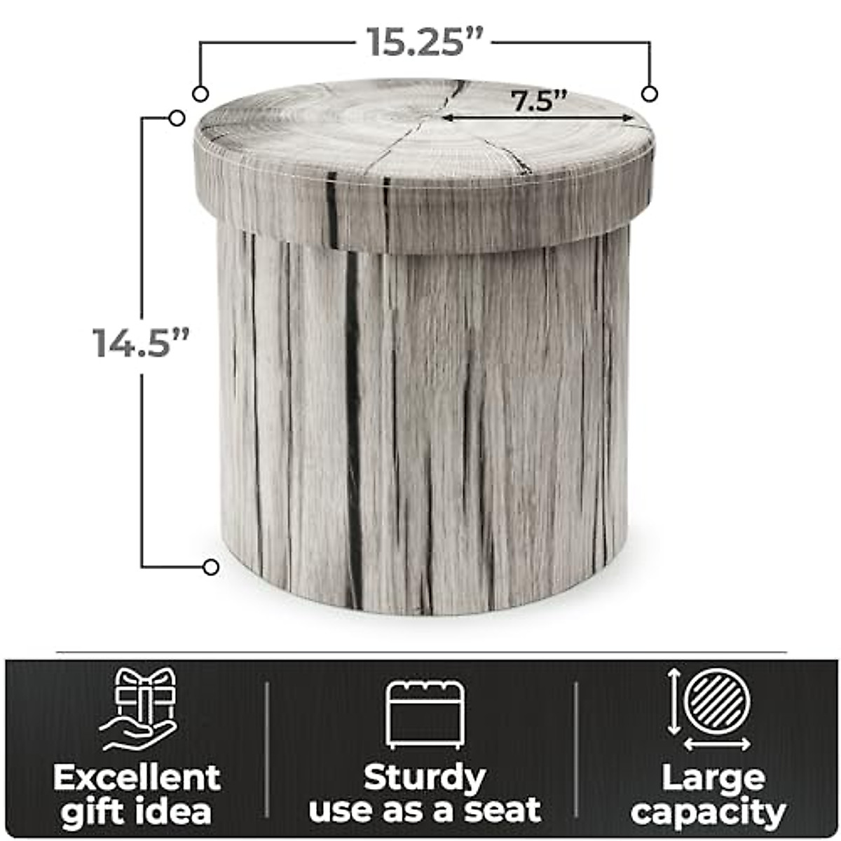 Sorbus Tree Stump Stool, Storage Ottoman 15 Inch Fake Tree Stumps Log Stool Storage, Artificial Tree Trunk, Perfect Footstool Kids Toy Chest, Rustic Log Cabin Decor Bench, Pedestal - Light Gray