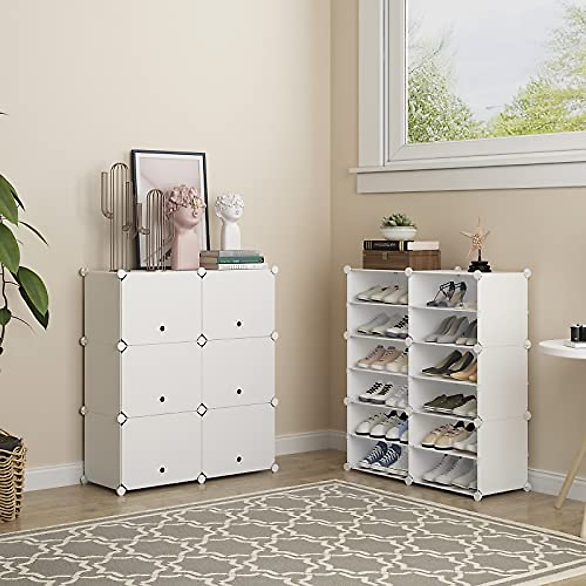 MAGINELS 24-Pair Shoe Rack Organizer Shoe Organizer Expandable Shoe Storage Cabinet Free Standing Stackable Space Saving Shoe Rack for Entryway, Hallway and Closet, White