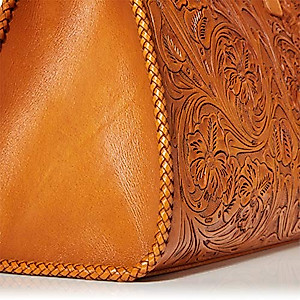 Mauzari Tooled Leather Shoulder Bag Tote for Women (Honey, Large)