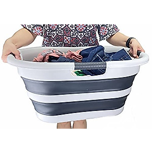 SAMMART 40L (10.5 Gallon) Collapsible Plastic Laundry Basket - Foldable Pop Up Storage Container/Organizer - Portable Washing Tub - Space Saving Hamper/Basket (Grey/Slate Grey)