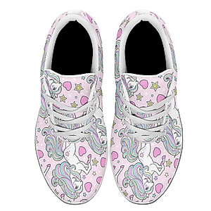 Unicorn Shoes for Women Tennis Running Shoes Cute Unicorn with Rainbow Sneakers Gifts for Girls Ladies White Size 5