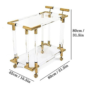 VLOBAOM Gold Bar Cart with Wheels, Home Bar Serving Cart, Luxurious Acrylic Coffee Bar Cart for Kitchen Party Outdoor, Storage Rack,31.5x16.5x31.5in,Clear