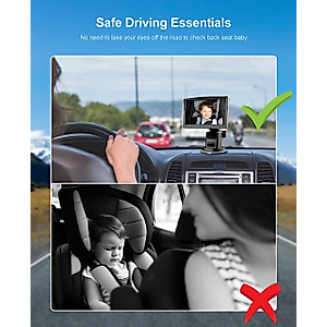 Antook Baby Car Camera 1080P, Baby Mirror for Car Back Seat with 5 Inch HD Monitor, Rear Facing Infant Camera Clear Night Vision, Newborns Travel Safety Kit