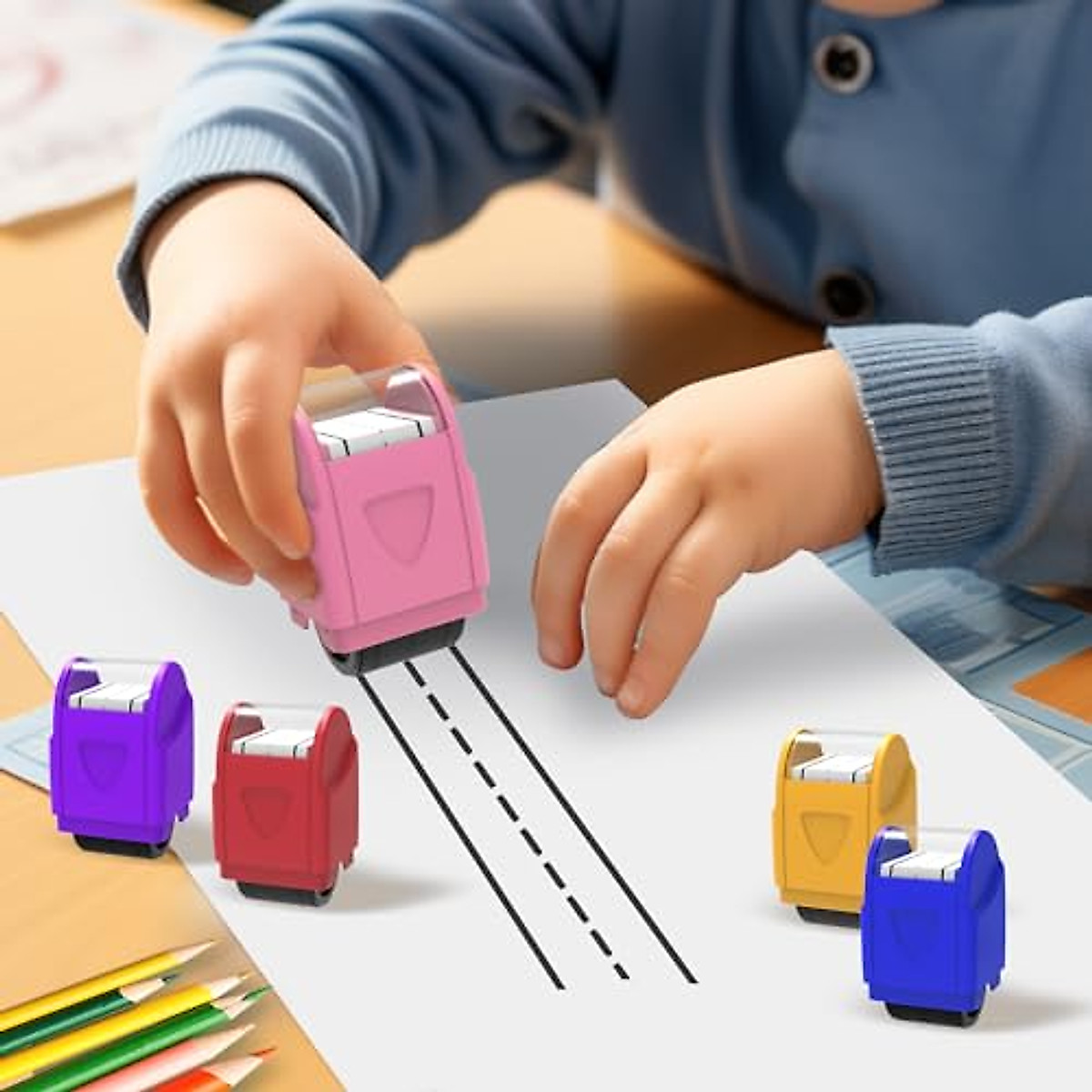 Handwriting Lines Stamp Roller dashed handwriting lines practice roller stamp Self-Inking Line Roller Stamps for teachers and kids d Practice legi liner legiliners for handwriting