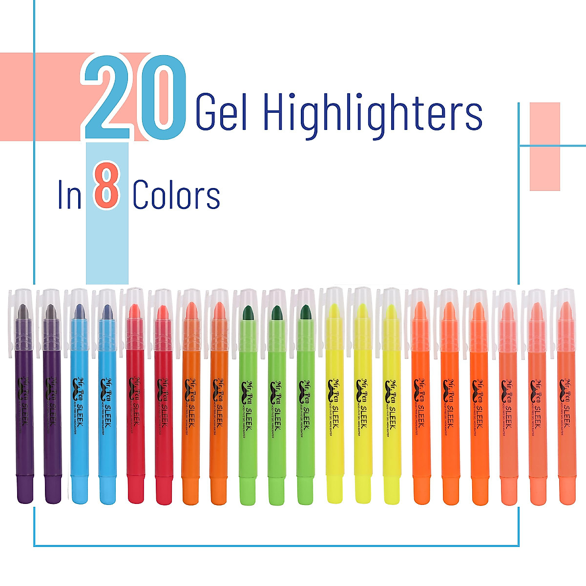 Mr. Pen No Bleed Gel Highlighter, Bible Highlighters, Assorted Colors, Pack of 20
