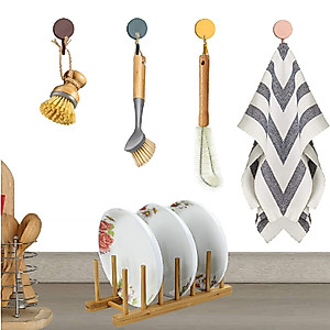 Bamboo Dish Brush&Water Bottle Drying Rack, 9-in-1 Kitchen Cleaning Set |Dish Brush&Bottle Brush with Long Handle |Mini Palm Brush with Soap Dispenser|Dish Drying Tray| Dish Drying Rack Kit