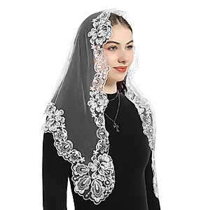 Bozidol Church Veil Triangular Mantilla - Cross Chalice Embroidered Vintage Catholic Mass Veil for Women