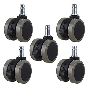 Casters Swivel casters Heavy Duty 5 Pack PU Casters Wheel Set 2 Inch Office Chair Swivel Casters, Wheels Grip Ring Stem with Brake for Workbench