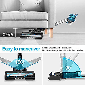 INSE Cordless Vacuum Cleaner, 25KPa 300W Powerful Stick Vacuum, Rechargeable Cordless Vacuum, Up to 45min Runtime, 10 in 1 Lightweight Vacuum Cleaner for Carpet Hard Floor Pet Hair, S6T Blue