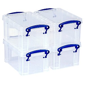 Really Useful Plastic Storage Box 0.7 Litre Clear (Pack of 4)