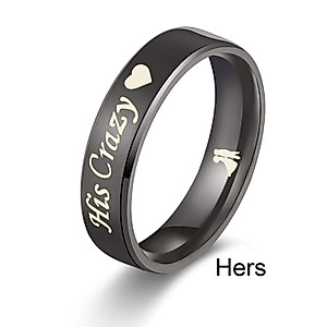 SunnyHouse Jewelry His or Hers Matching Set His Crazy Her Weirdo Titanium Stainless Steel Couple Ring