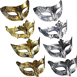 8 Pieces Vintage Antique Masks Hallowmas Masquerade Carnival Mask (Gold Silver)