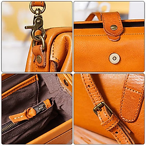 Premium Leather Retro Handmade Doctor Bag,Dr bag - retro handmade bag,Crossbody Unique Opening Small Vintage Phone Purse Handbags for Women (Coffee)