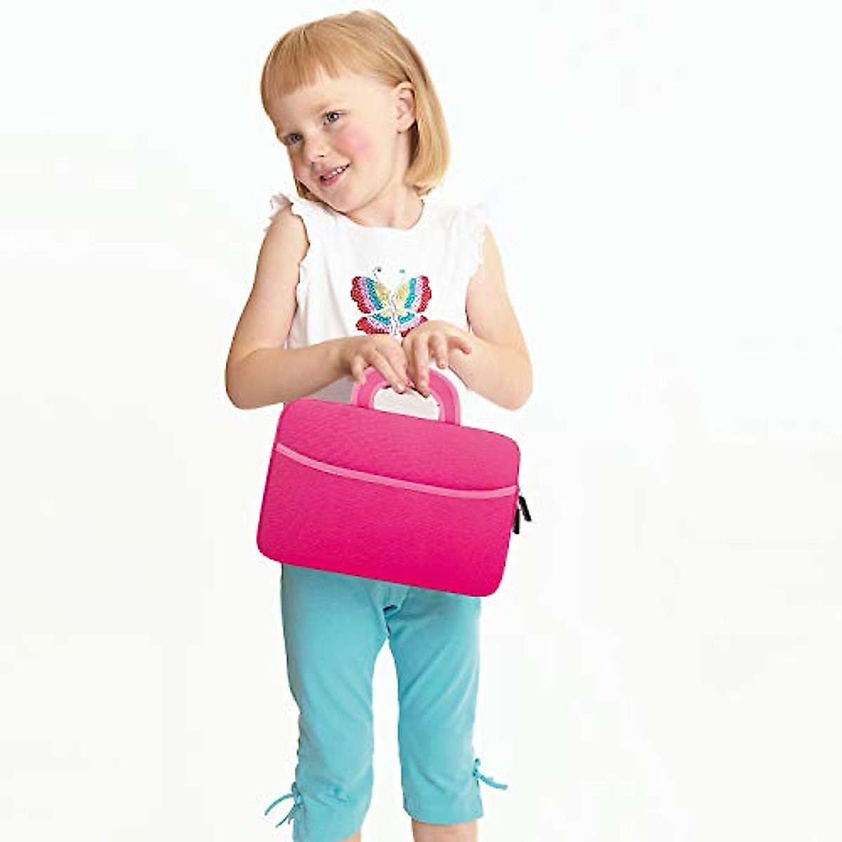 MoKo 8-10.1 Inch Kids Tablet Sleeve, Neoprene Zipper Carrying Case Bag Fits iPad Pro 11", iPad 10.2, Tablet with Accessory Pocket - Magenta