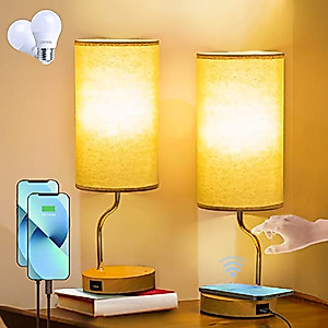 Unfusne Lamps for bedrooms Set of 3, Touch Control Table Lamp 3 Way Dimmable Nightstand Lamp with Fabric Shade, Small Lamp Living Room, Dorm, Home,Office(LED Bulb Included)