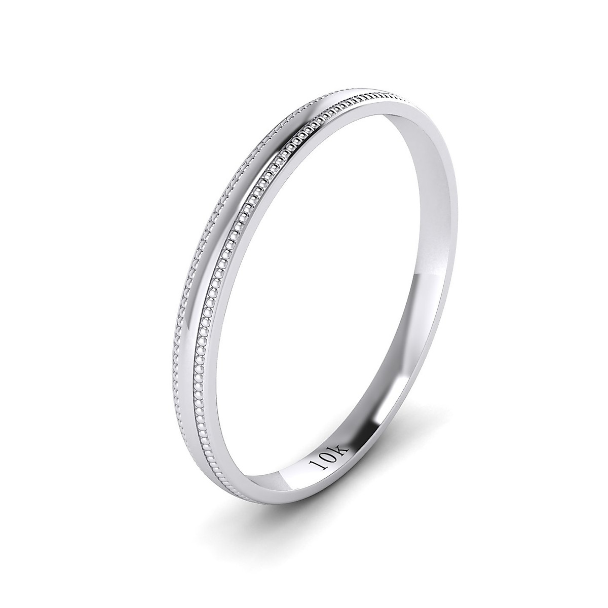 LANDA JEWEL Unisex 10k White Gold 2mm Light Court Shape Comfort Fit Polished Wedding Ring Milgrain Band (8.5)