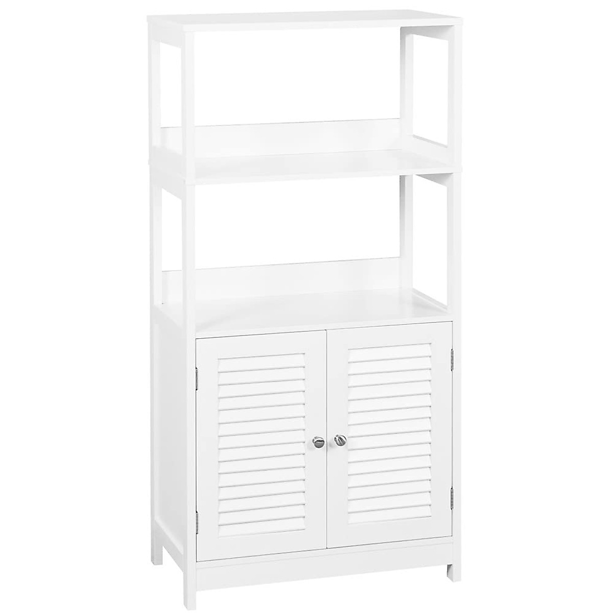 Huedimboene Large Bathroom Floor Cabinet, Freestanding Multipurpose Storage Cabinet with 2 Open Shelves and Storag Cupboard for Bathroom Kitchen Living Room Entryway, 23.6 x 12.8 x 48.0 inches, White