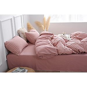 Generic All Season Washed Cotton Plaid & Gingham Duvet Cover Set - Soft, Durable Bedding in with Pillow Cases - Trendy, Versatile Bedroom Decor (Pink, Full/Queen)